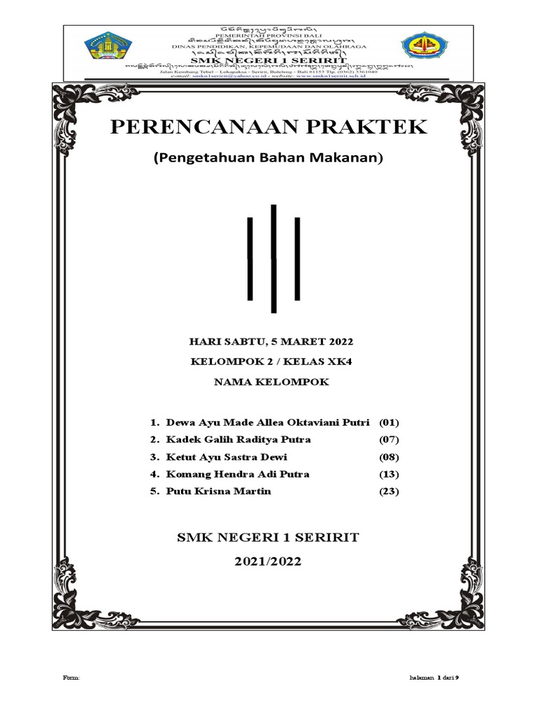 Form Perencanaan Praktek Kelompok Sate Lilit Ikan | PDF