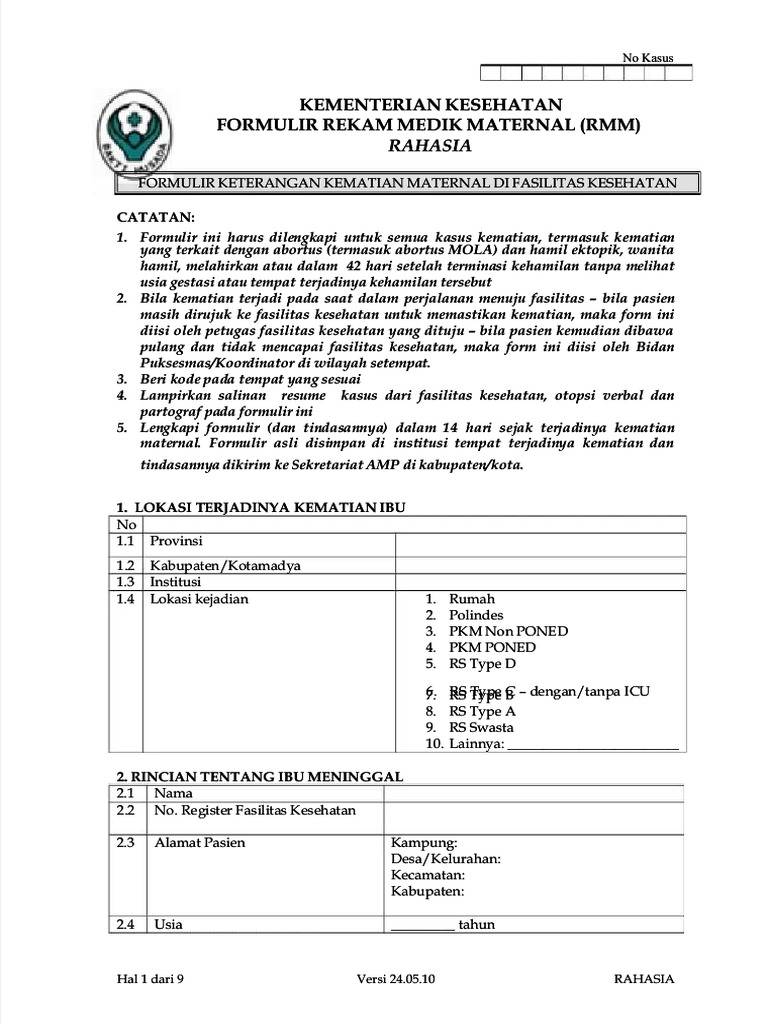 PDF Audit Kematian Maternal Formulir RMM Keterangan Kematian Maternal Di Fasilitas Compress | PDF