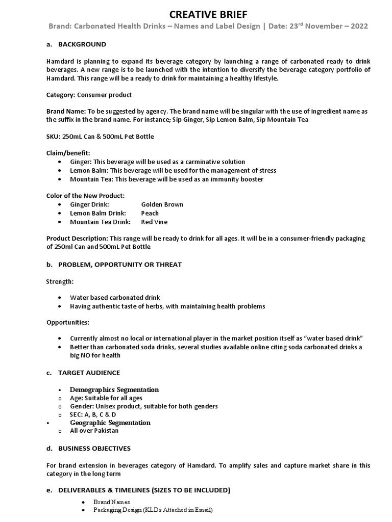 Creative Brief - Health Drinks | PDF