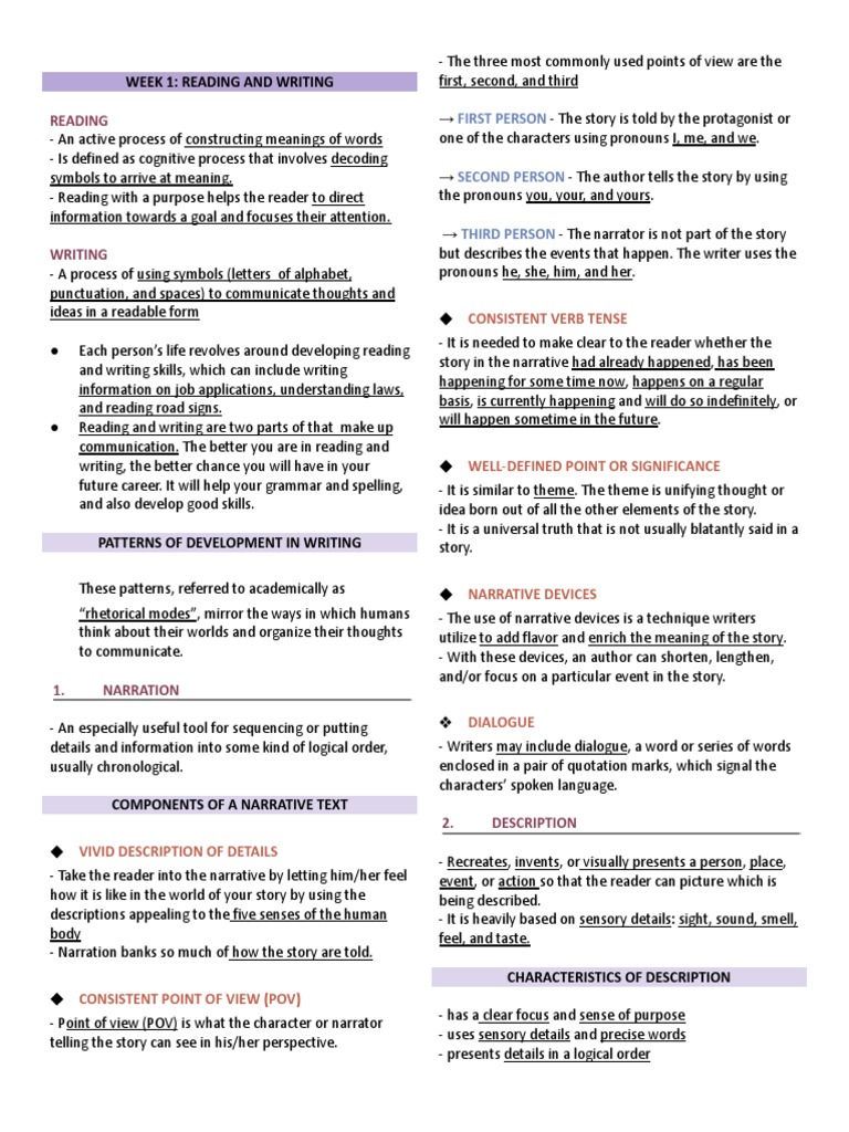 Week 1: Reading and Writing | PDF | Narration | Narrative