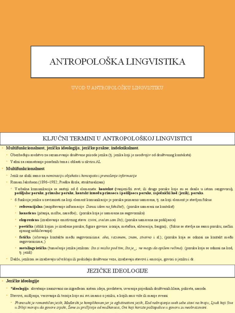 Antropološka Lingvistika - Terminologija | PDF