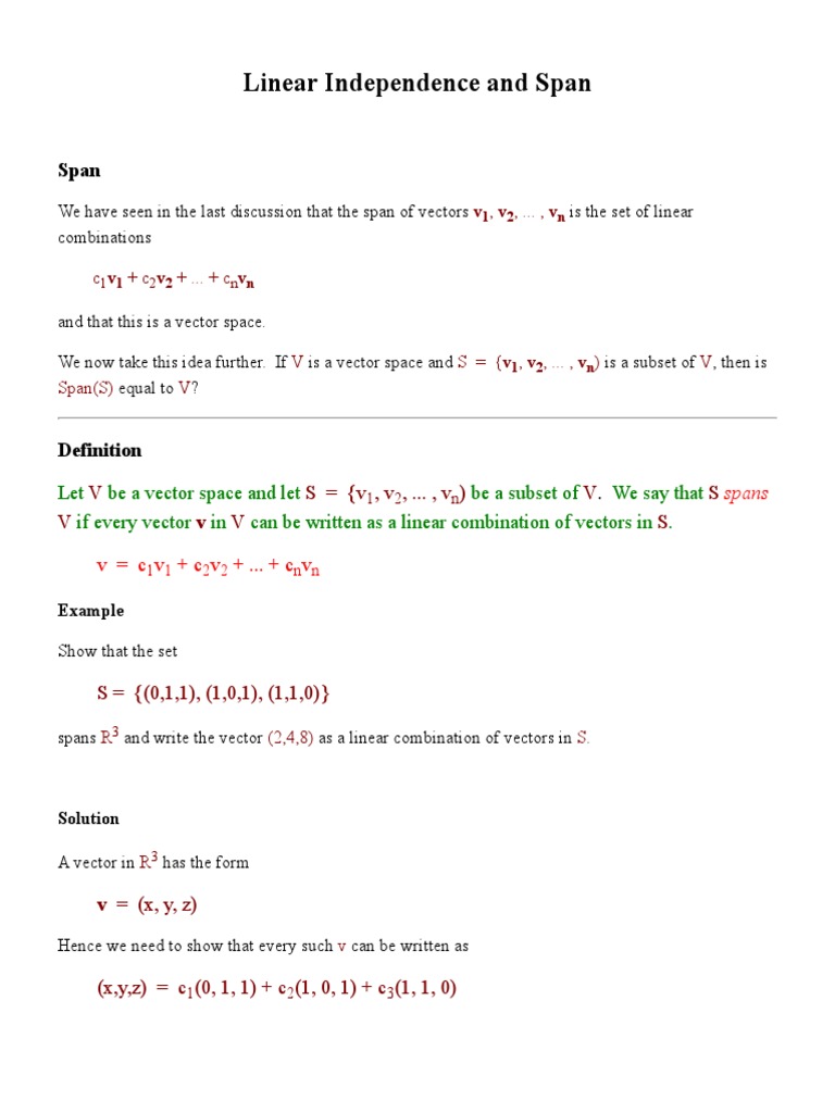 Linear Independence and Span | PDF | Vector Space | Theoretical Physics