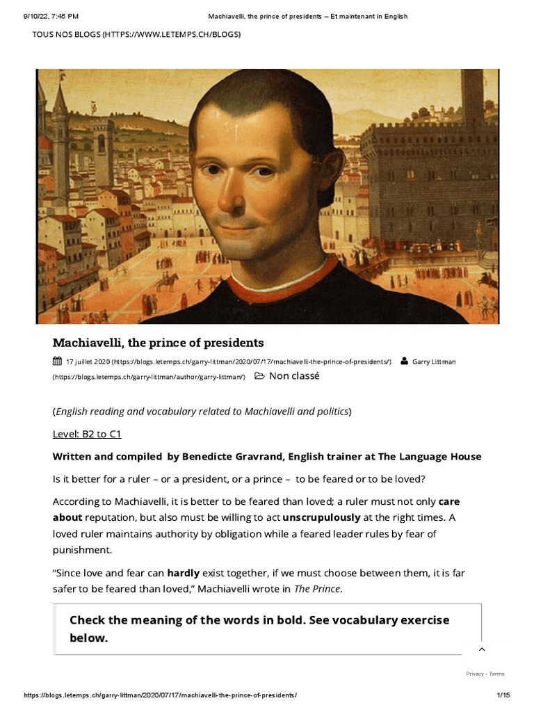 Machiavelli, The Prince of Presidents - Et Maintenant in English | PDF ...