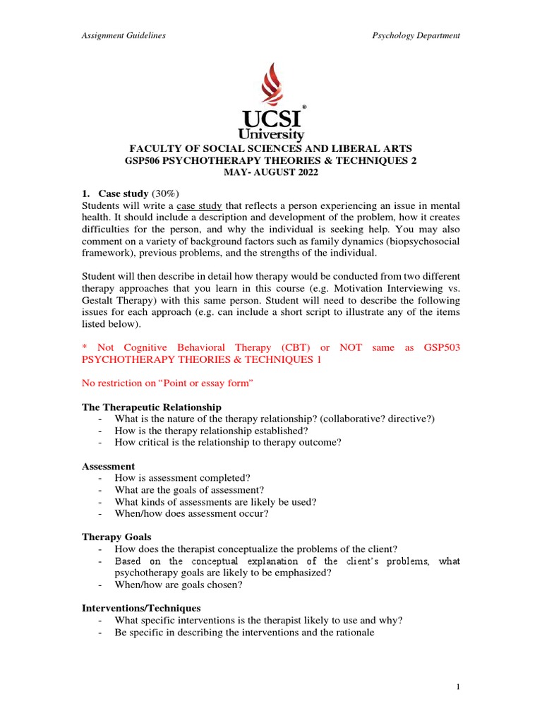 GSP506 Psychotherapy Theories & Techniques 2 Assignment Guidelines and Scoring Rubrics | PDF ...