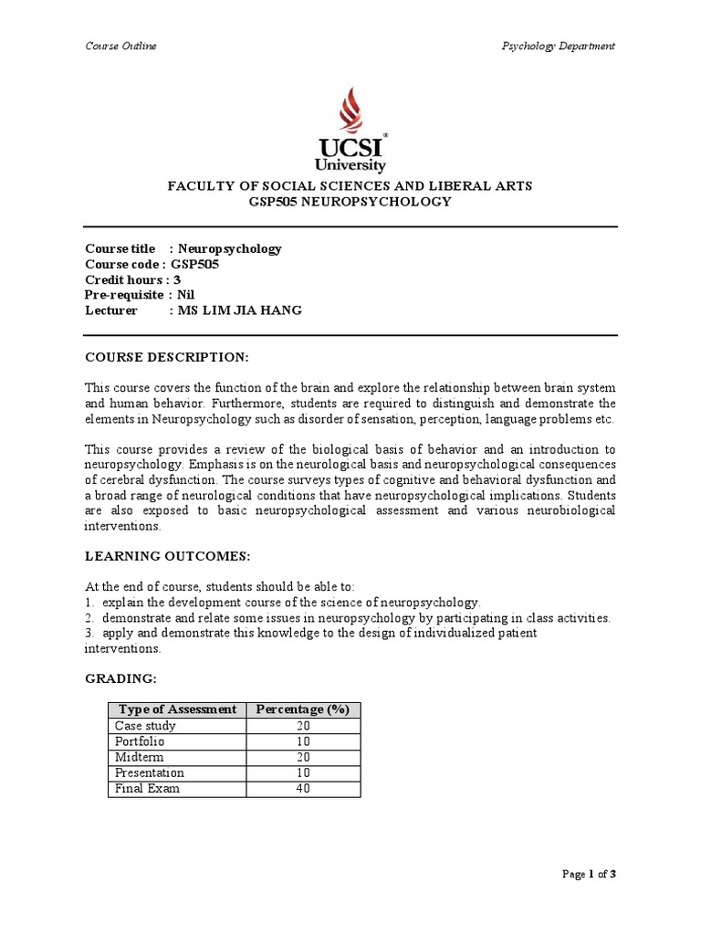 Neuropsychology Course Overview | PDF | Neuropsychology | Attention