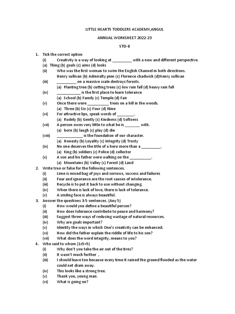 Moral Science Std-8 | PDF