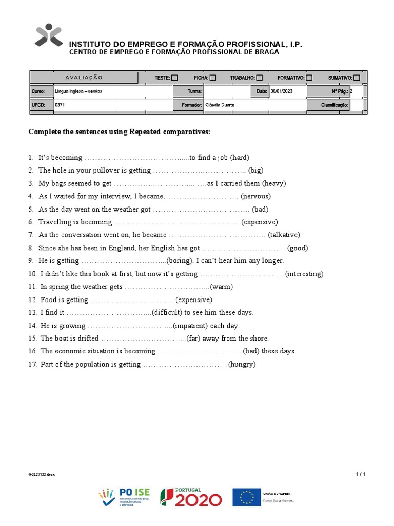 Enunciado Repeated Comparative Exercises | PDF