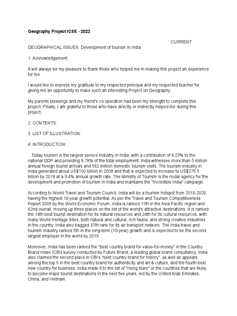 Geography Project ICSE - 2022 | PDF | Tourism | Economic Growth