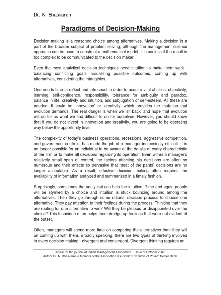 Paradigms of Decision Making | PDF | Career & Growth