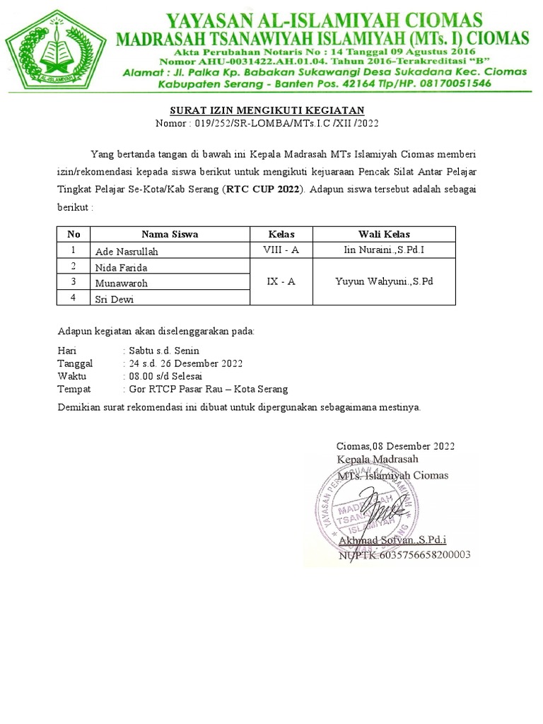 Surat Rekomendasi Lomba | PDF