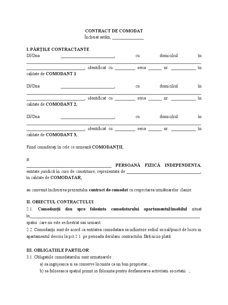 PFI - Contract Comodat - Coproprietari | PDF