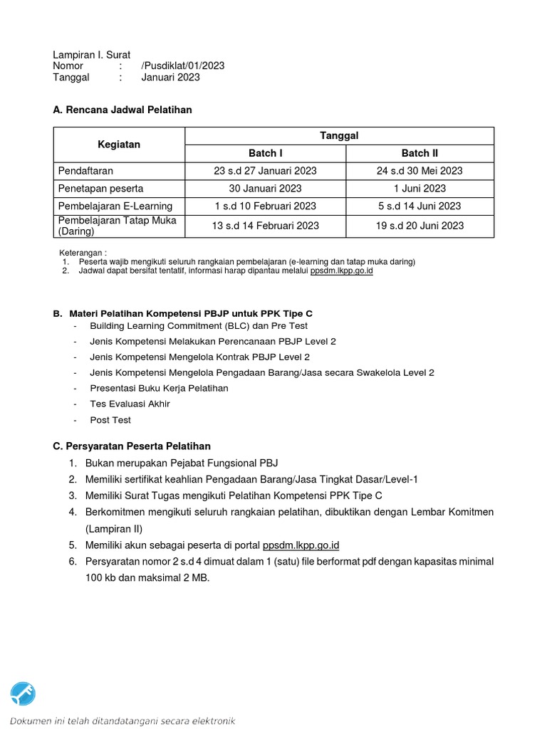 Lampiran Informasi Pelatihan PPK Tipe C Blended Learning 2023 | PDF