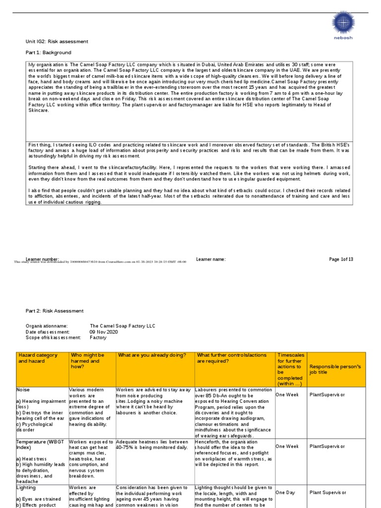 Unit IG2 Risk Assessment Soap Manufacturing Factory | PDF | Personal Protective Equipment | Fires