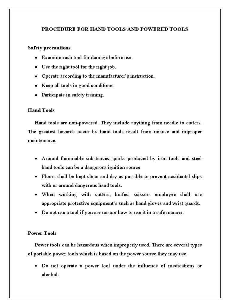Procedure For Hand Tools and Powered Tools | PDF | Self-Improvement ...