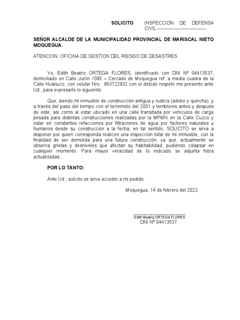 Solicitud Defensa Civil Pdf