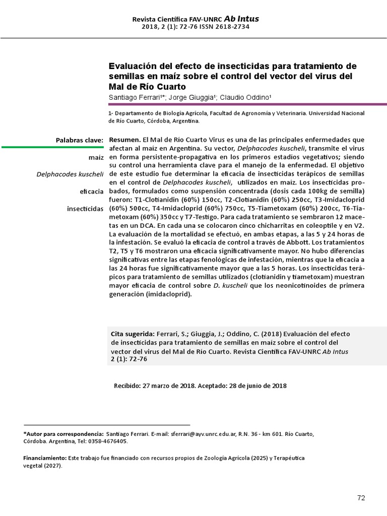 Evaluación Del Efecto de Insecticidas para Tratamiento de Semillas en ...