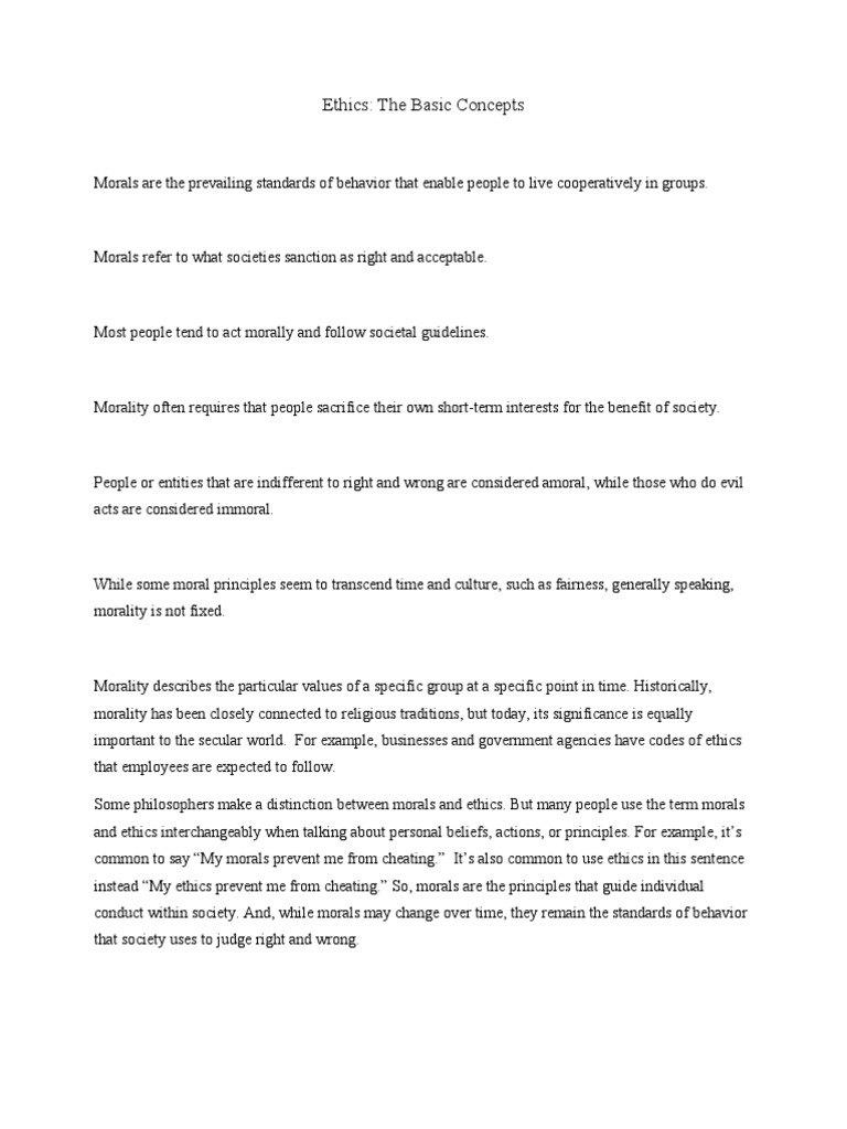Basic Concepts of Ethics 091722 | PDF | Morality | Applied Ethics