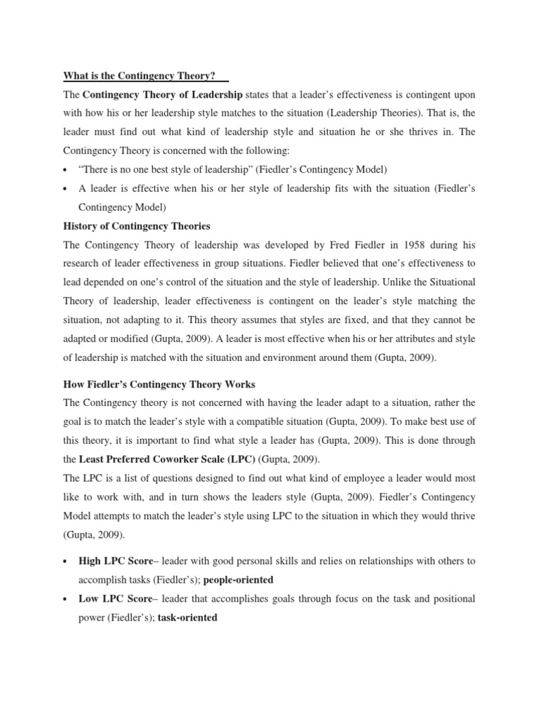 Contingency Theory | PDF | Leadership | Control (Social And Political)
