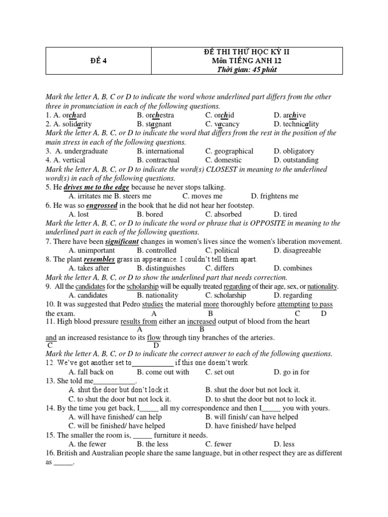 Đề thi thử HK2 4 | PDF | Tiger | Endangered Species