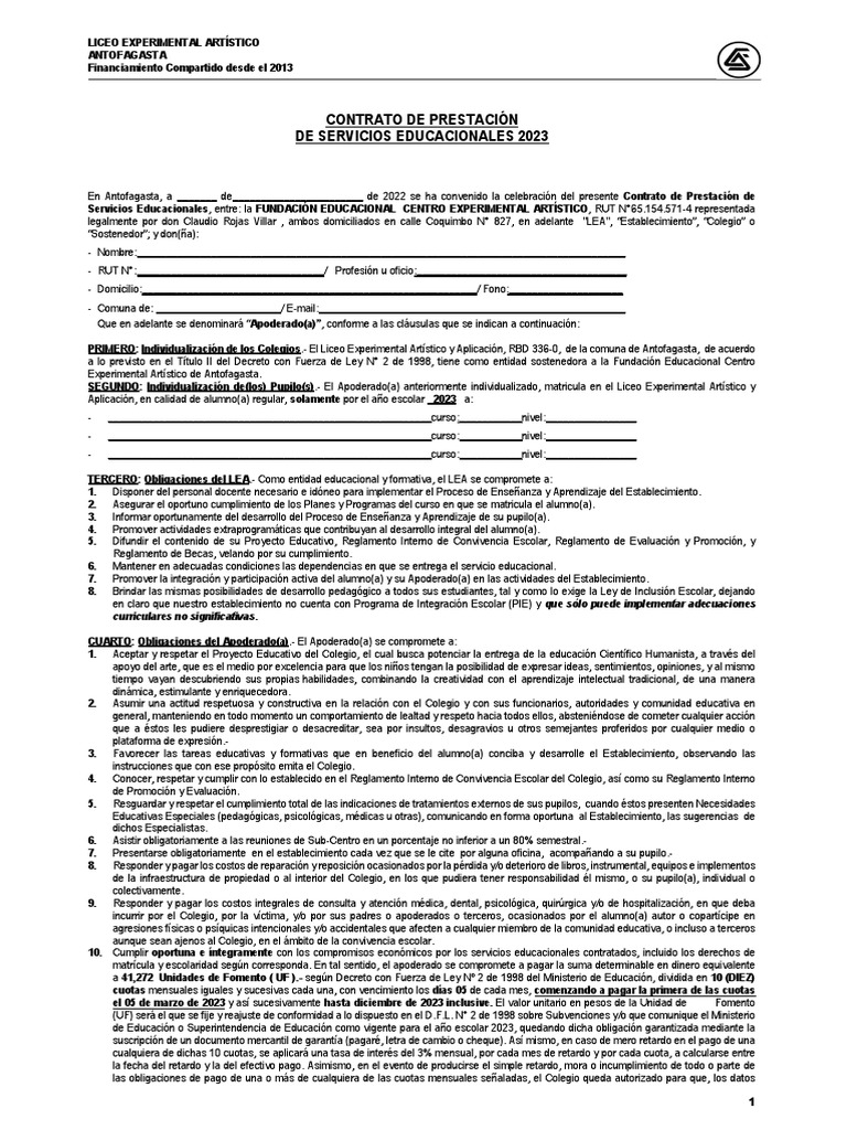 Contrato Educacional 2023 | PDF | Creatividad | Aprendizaje