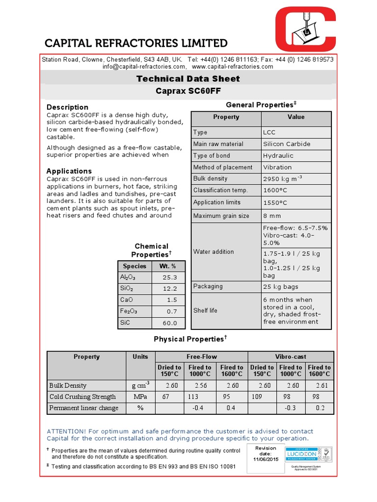 Caprax SC60FF | PDF | Refractory | Density