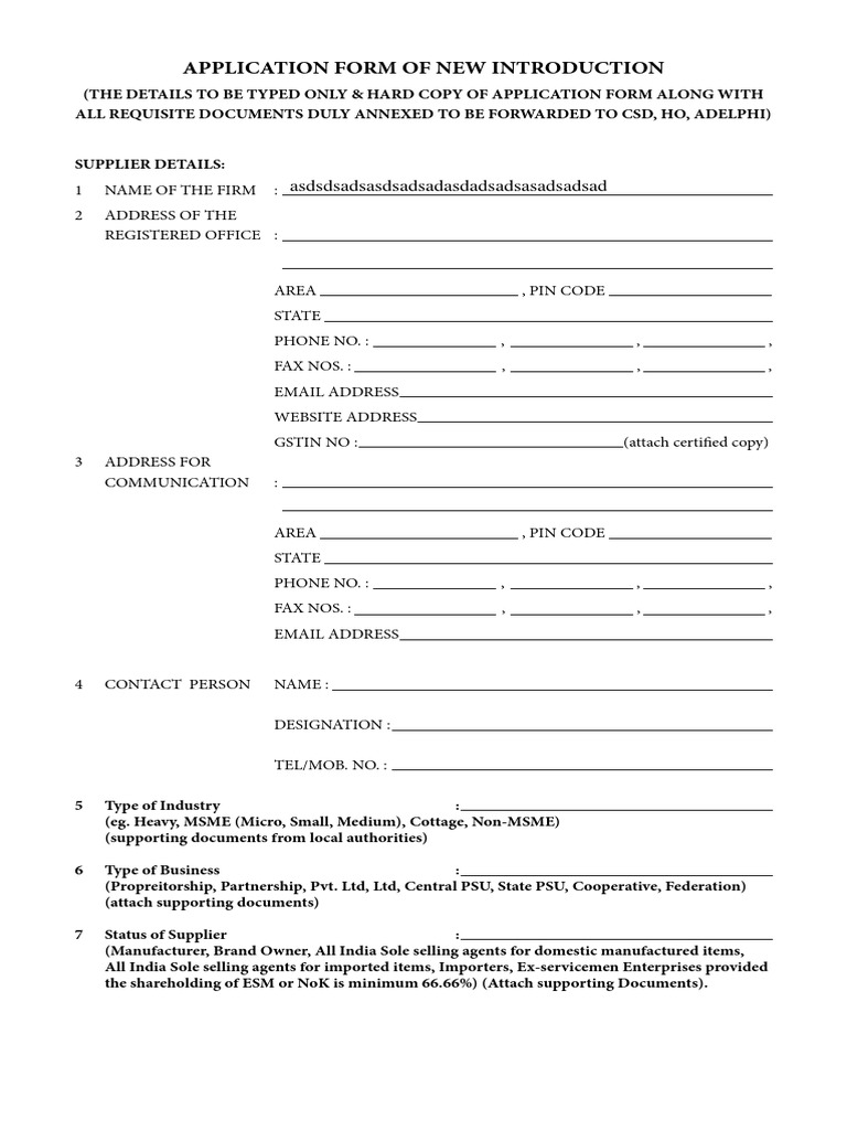 Application Form of New Introduction of Items in CSD | PDF | Whisky ...