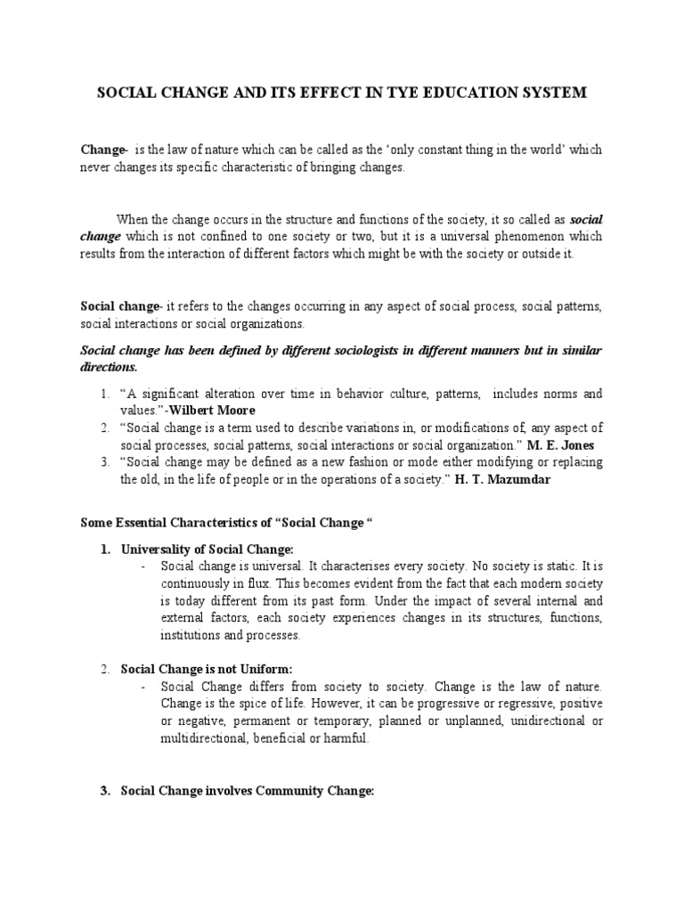 Social Change and Its Effect in The Education System | PDF | Society ...