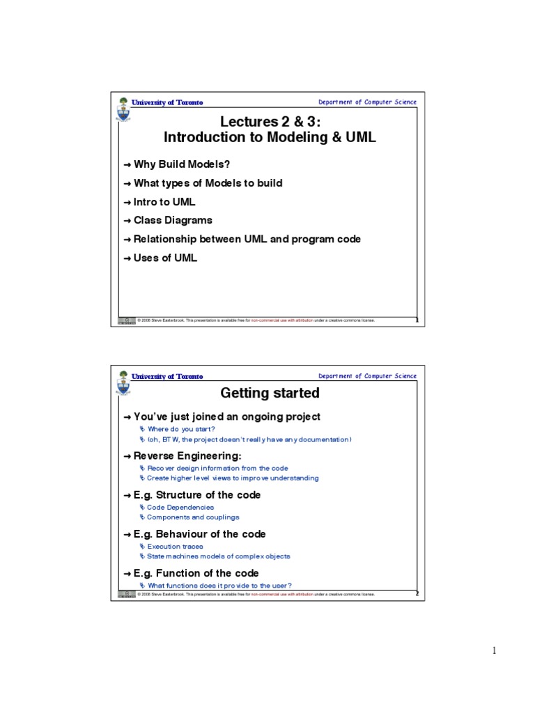 Lectures 2 And 3 Introduction To Modeling And Uml University Of Toronto Pdf Inheritance