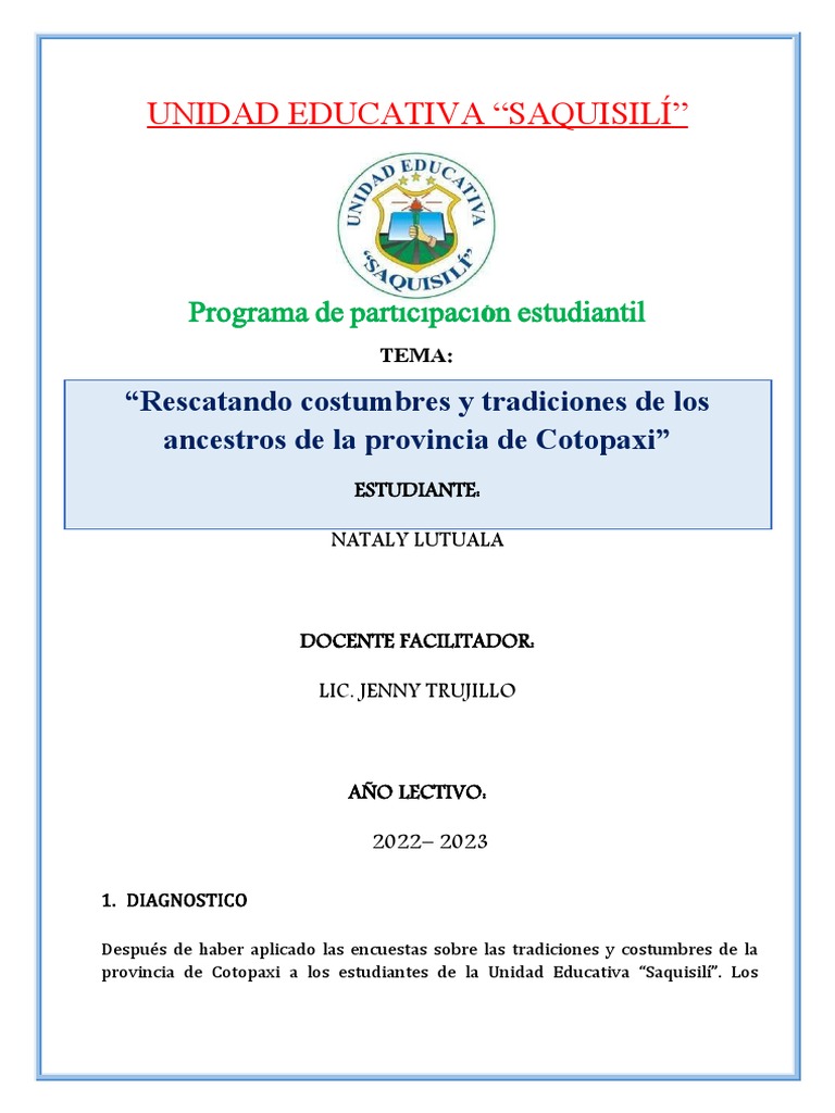 Unidad Educativa "Saquisilí": Programa de Participaci N Estudiantil | PDF | Maíz | Agricultura