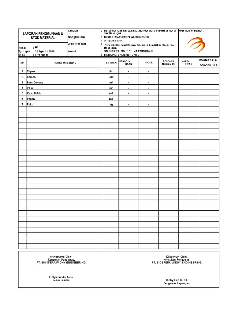 Penggunaan Material B Lap. Mingguan 1-20 | PDF
