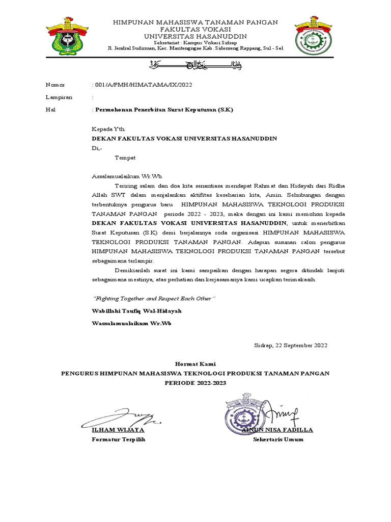 Surat Permohonan Penerbitan SK | PDF