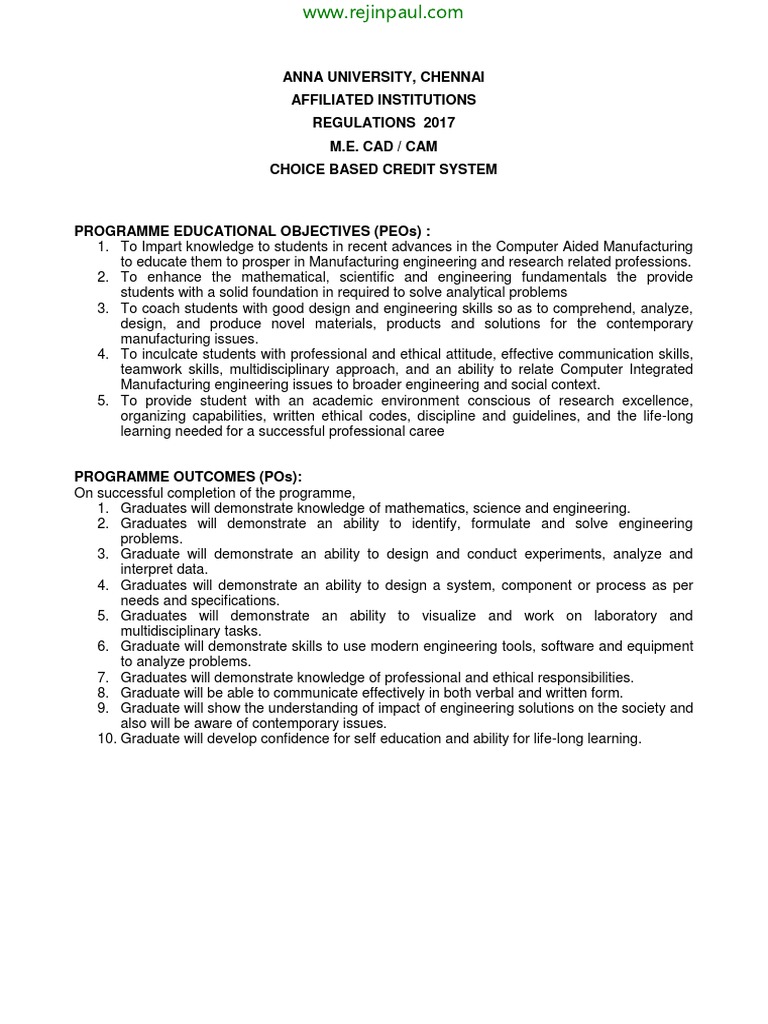 M E Cad Cam Curriculum For Anna University Chennai Pdf Laplace