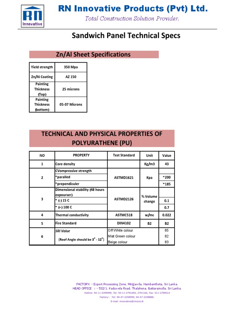 Sandwich Panel Specifications | PDF | Economic Sectors | Building ...