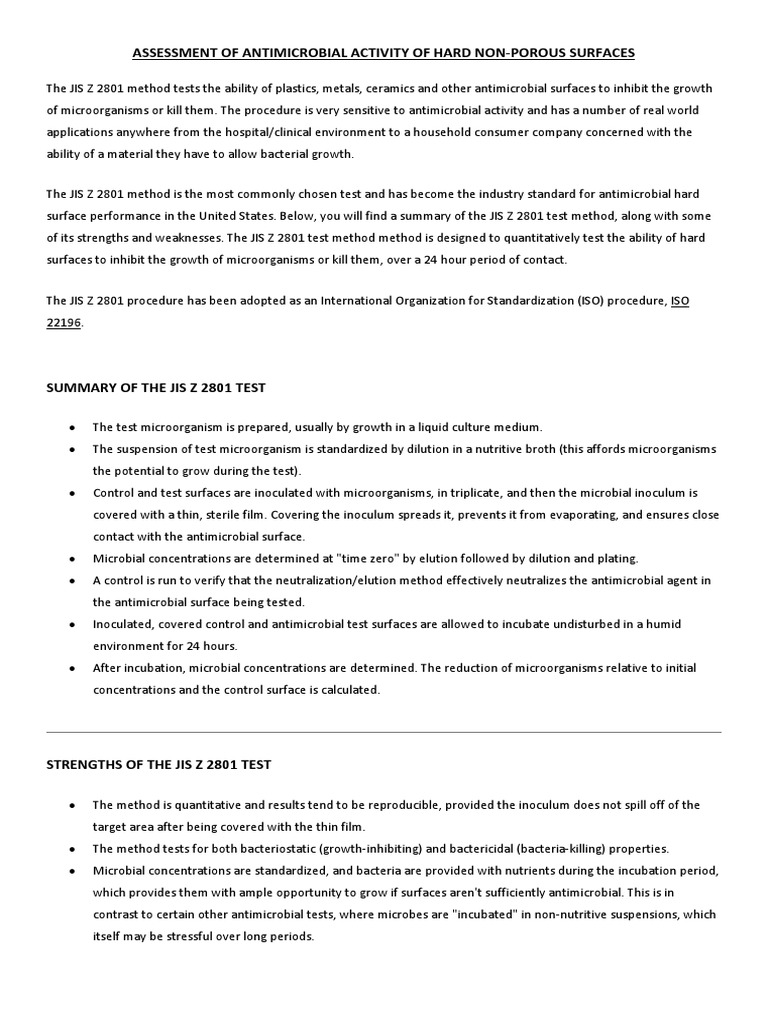 The JIS Z 2801 & ISO 22196 | PDF | Antimicrobial | Microorganism