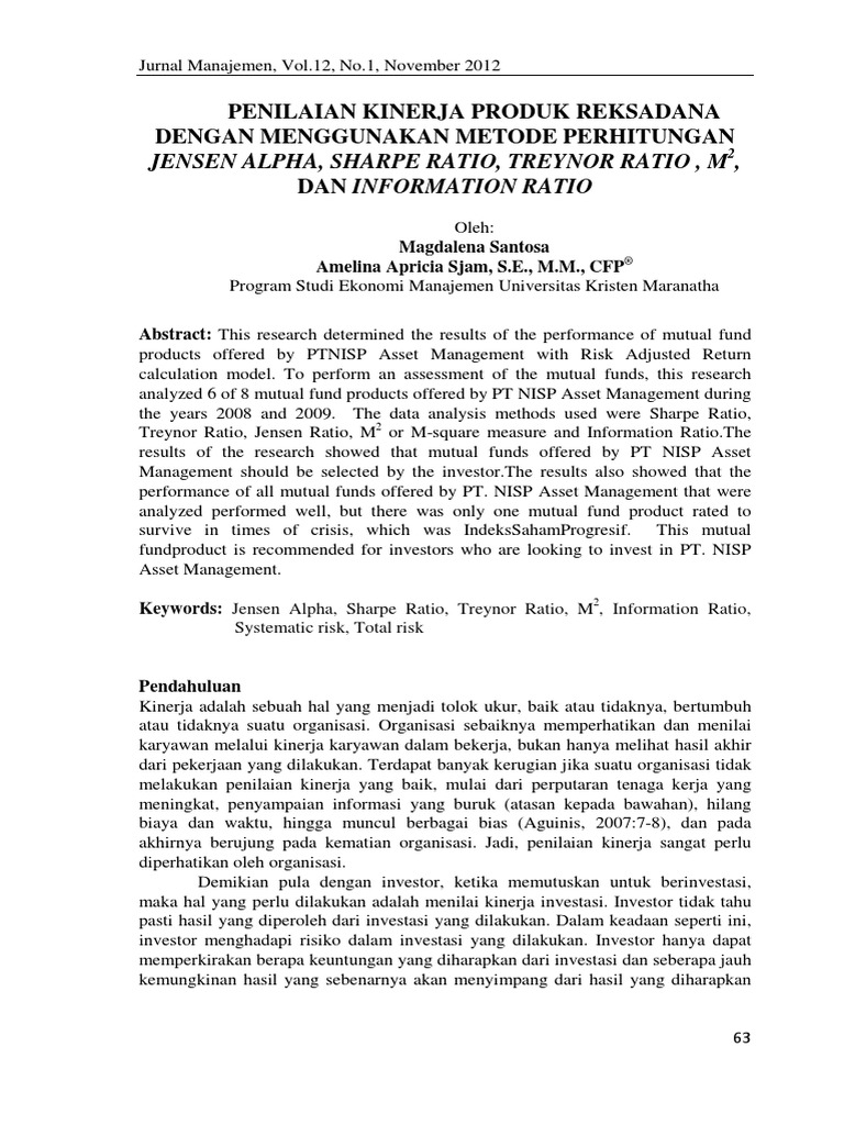 Sharpe, Treynor, M2, Information Ratio, 14 Halaman | PDF | Bisnis