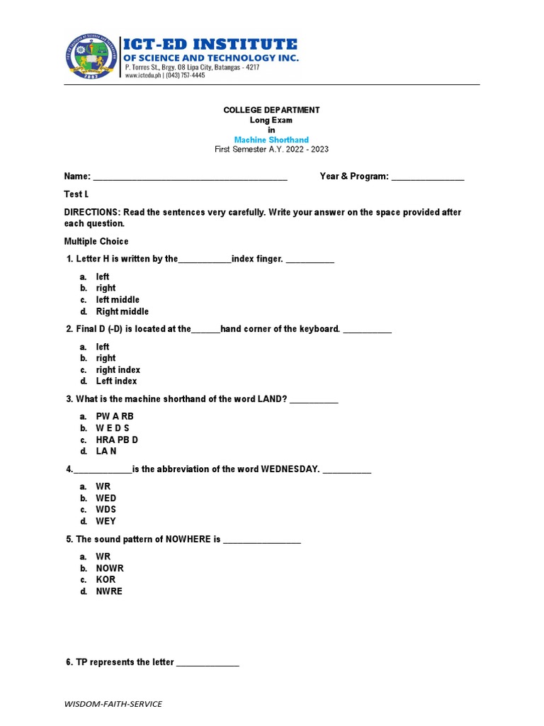 Kopya NG TEMPLATE-of-Exam-College | PDF | Writing | Human Communication