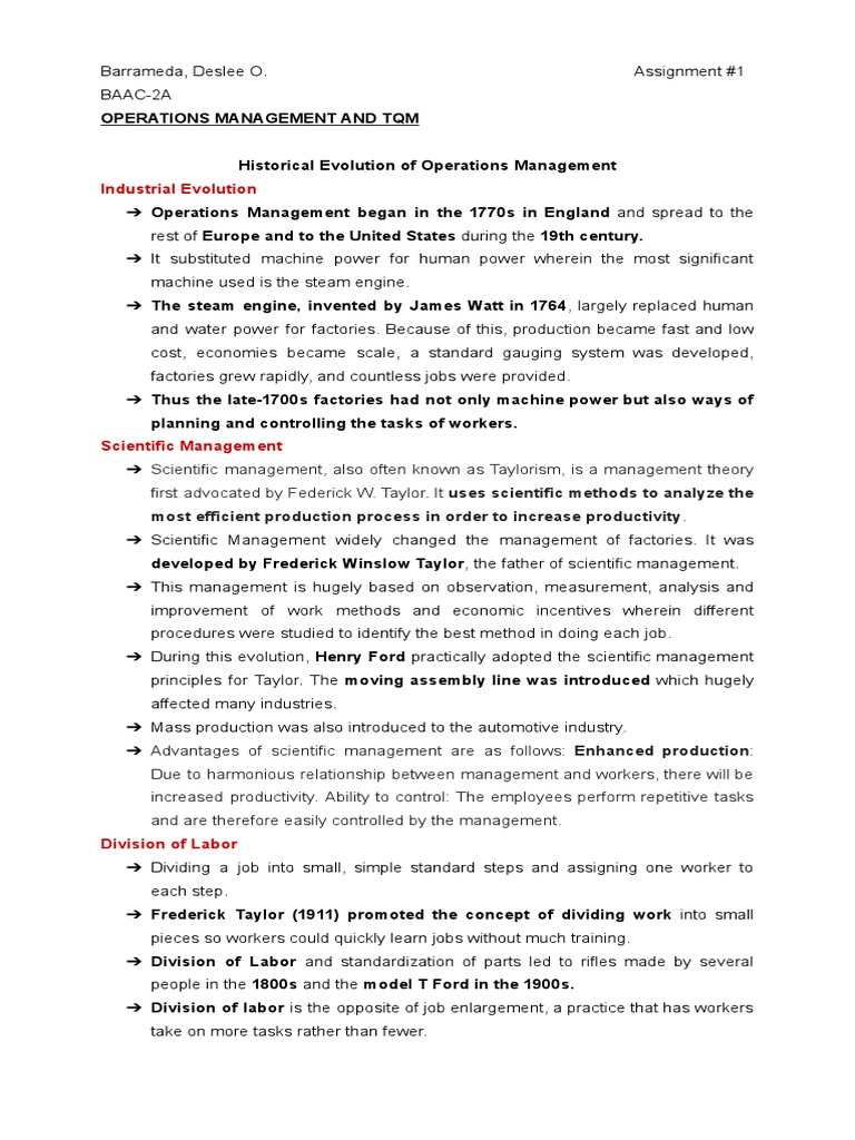 Evolution of Operations Management | PDF | Operations Management ...