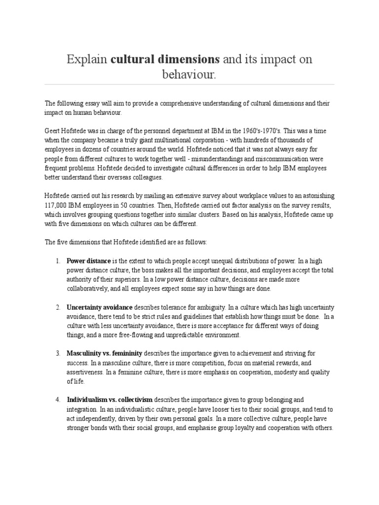 IB Psychology - Cultural Dimensions (Extended Response) | PDF ...