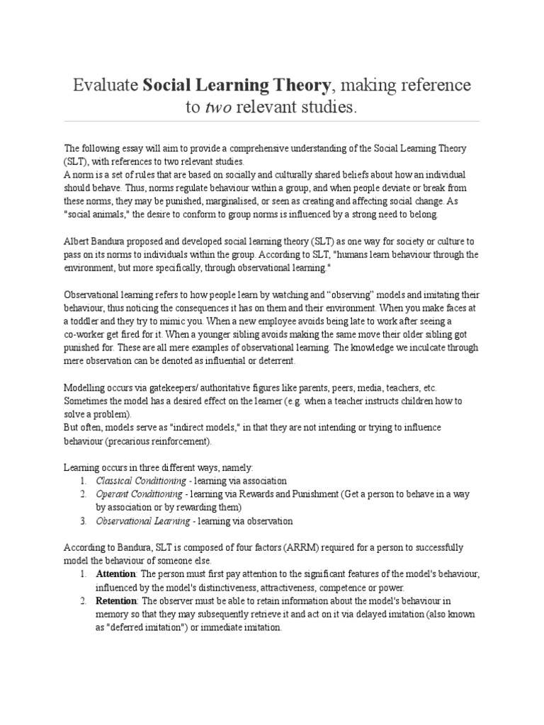 IB Psychology - Social Learning Theory (Extended Response) | PDF