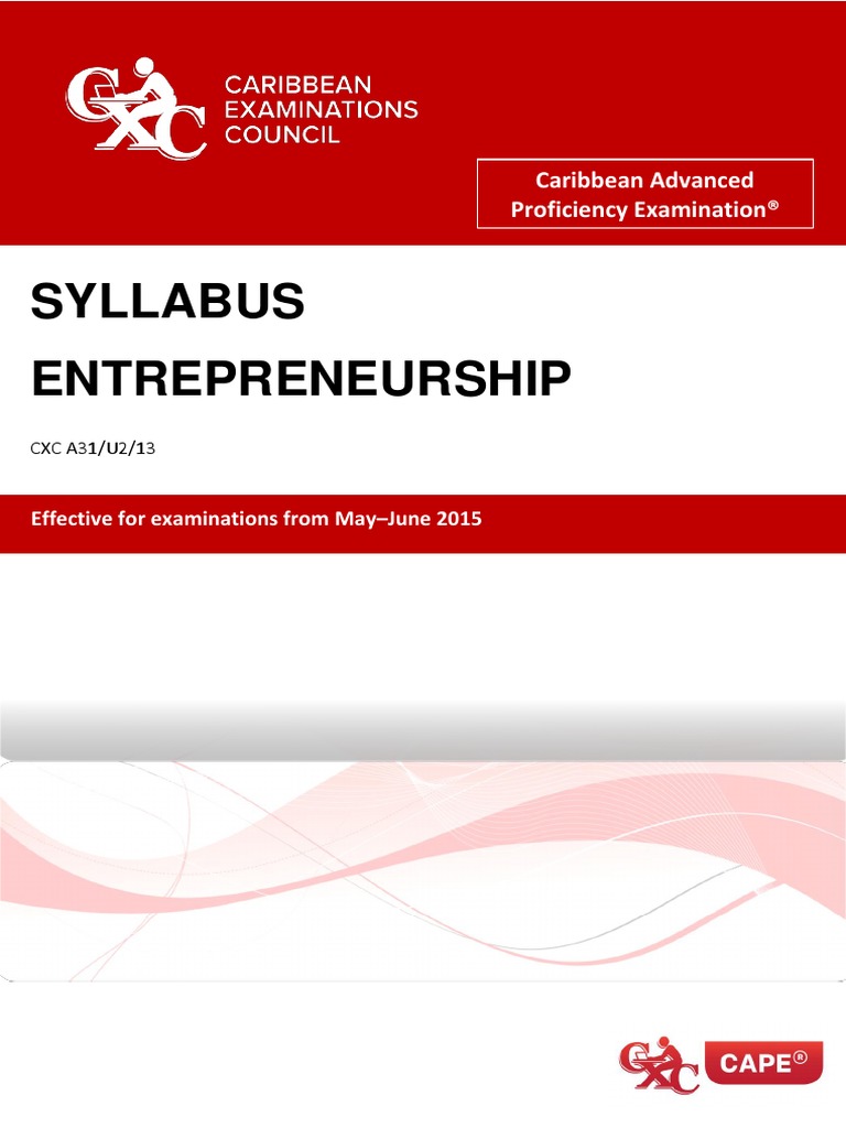 CAPE Entrepreneurship Syllabus With Specimen Papers AMD2022 | PDF ...