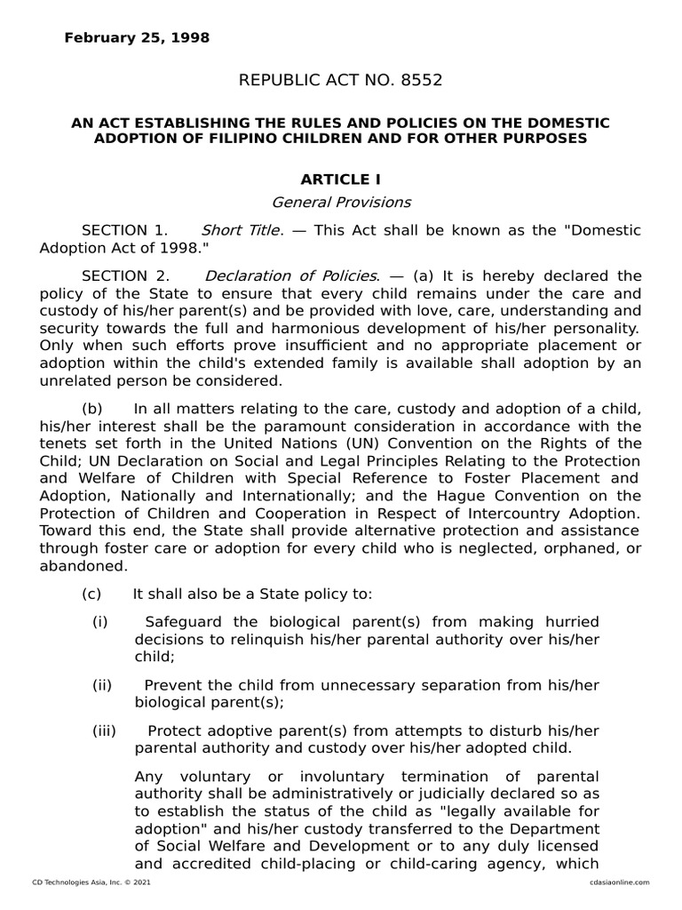 63258-1998-Domestic Adoption Act of 199820210424-12-Iqidjb | PDF ...