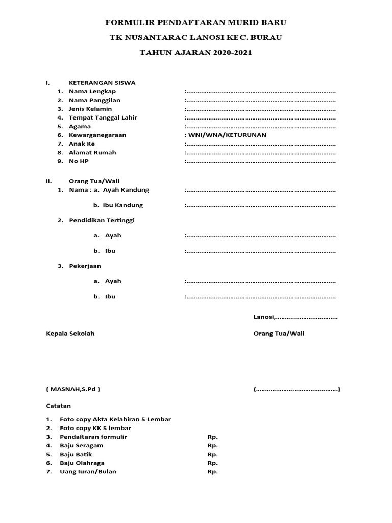 Cara Isi Formulir Pendaftaran TK | PDF | Olahraga & Rekreasi | Memasak ...