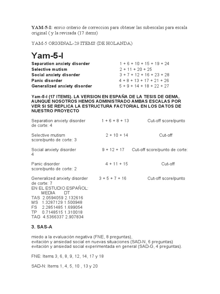 Correccion YAM y SAS-A | PDF | Ciencias del comportamiento | Fobia