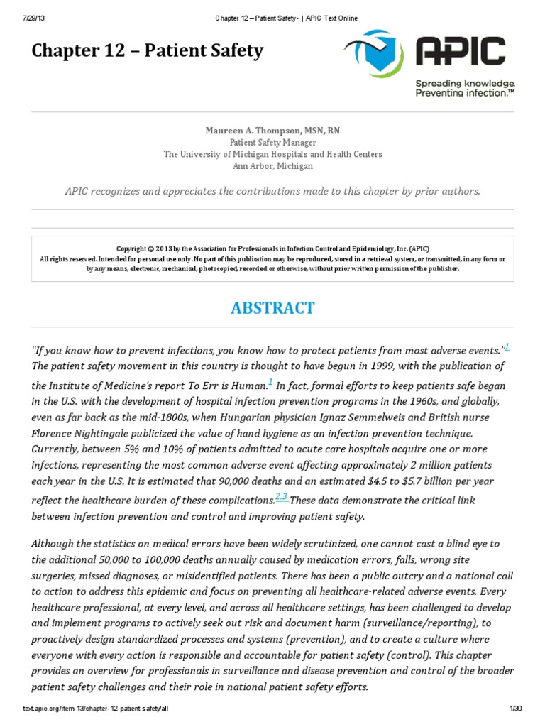 Chapter 12 - Patient Safety - APIC Text Online | PDF | Patient Safety | Medical Error