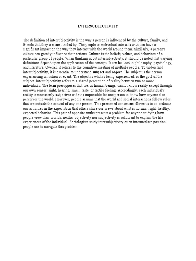 Intersubjectivity (Reflection No.4) | PDF | Science & Mathematics