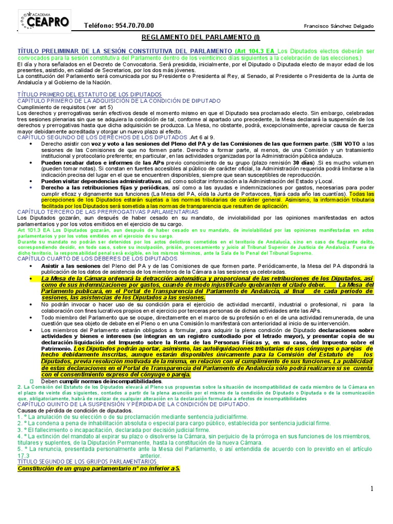 Reglamento Parlamento Actualizado | PDF | Parlamento | Legislador