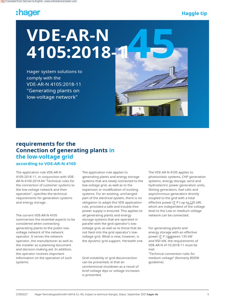 21DE0227 TIPP H 45 VDE AR-N 4105.de - en | PDF | Electrical Grid | Switch