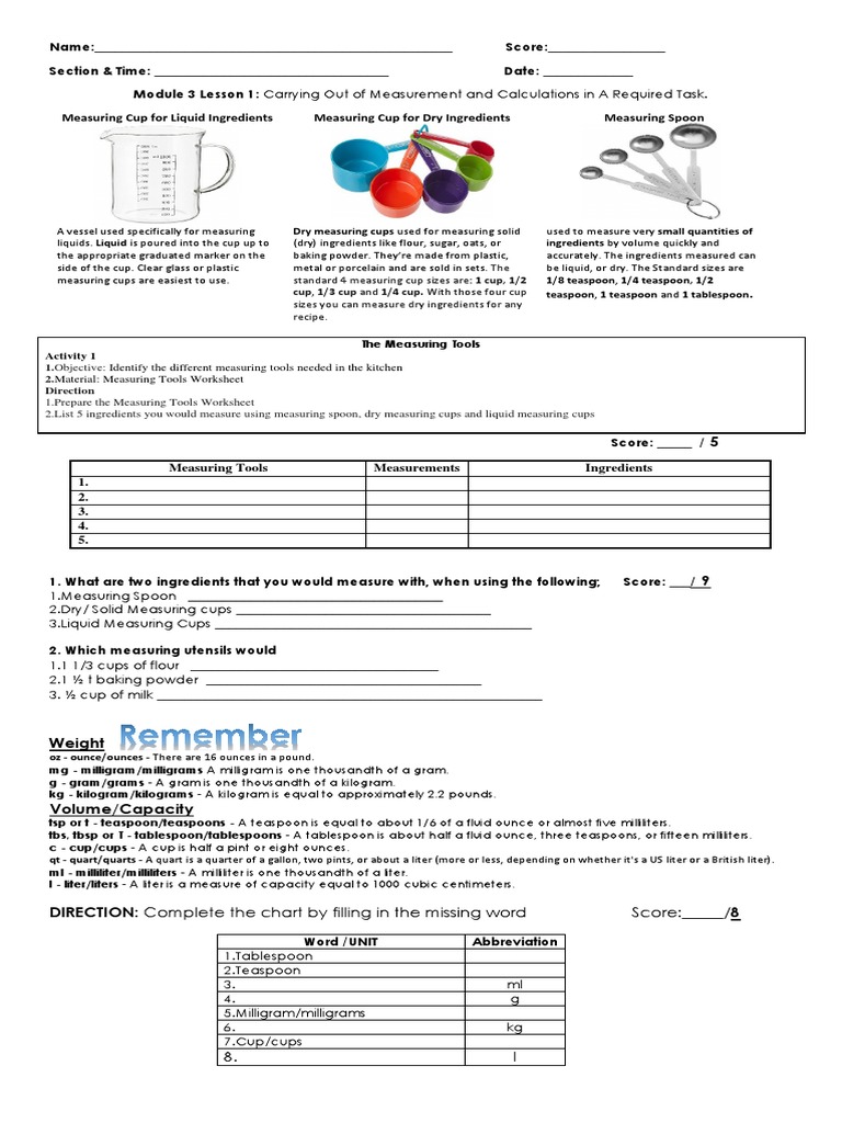 Proper Measuring Techniques for Kitchen Ingredients | PDF | Litre ...