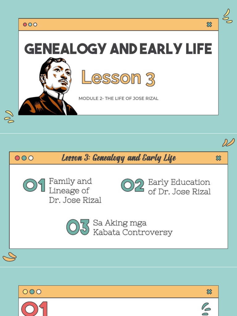 Lesson 3 Genealogy and Early Life of Dr. Jose Rizal PPT Version | PDF