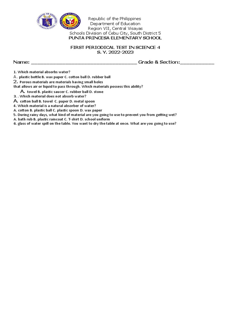 Science-4 - Q1 - Periodical-Test | PDF